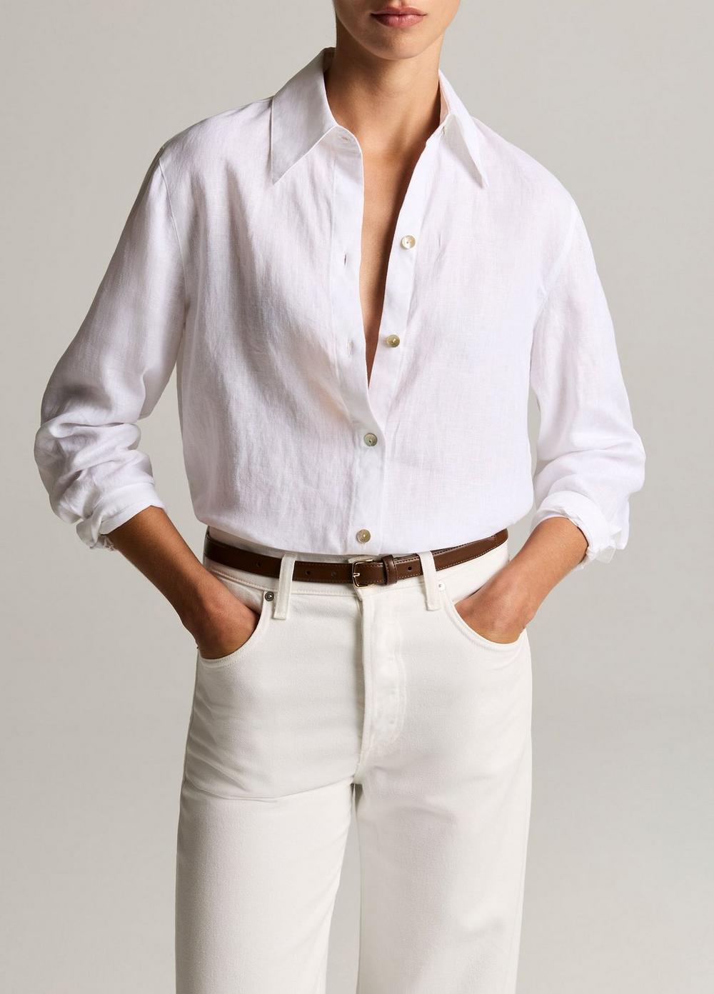 VINCE Vince Linen Button-Front Shirt with Exaggerated Collar